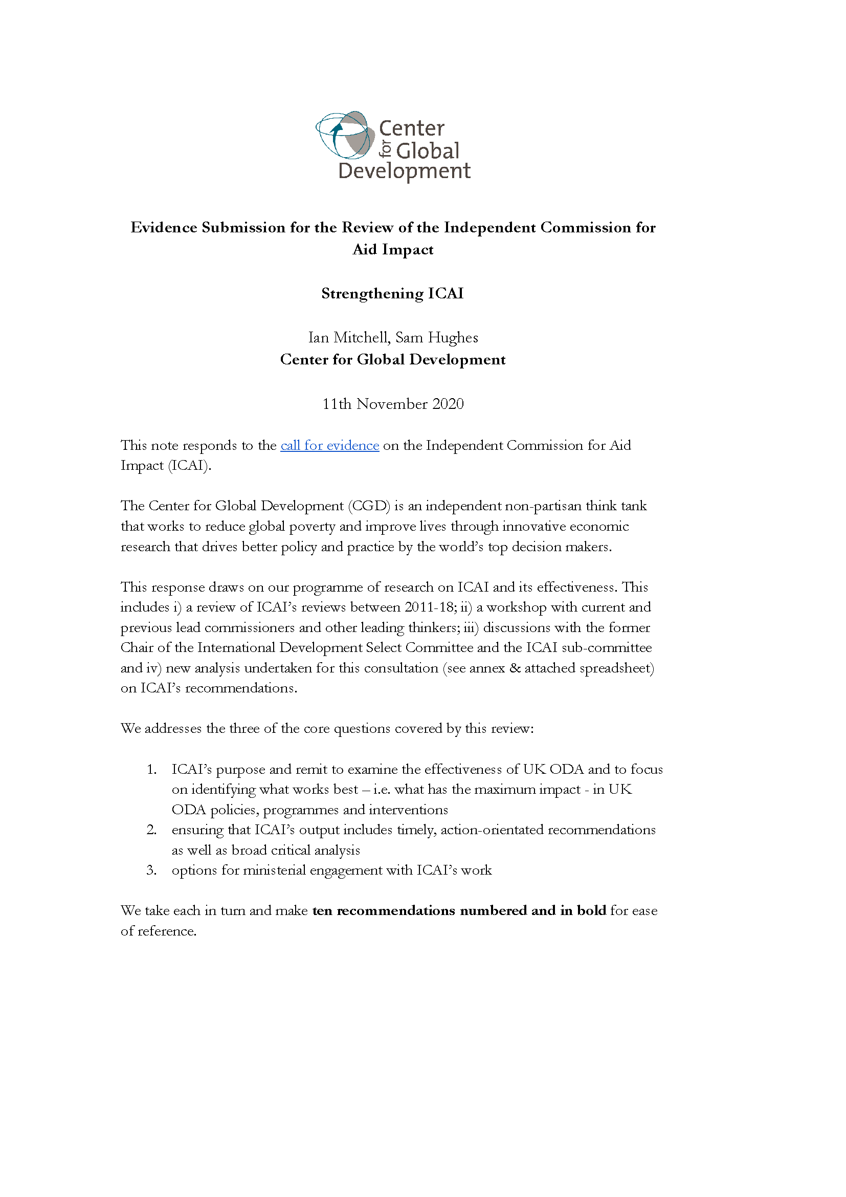 Evidence Submission for the Review of the Independent Commission for ...