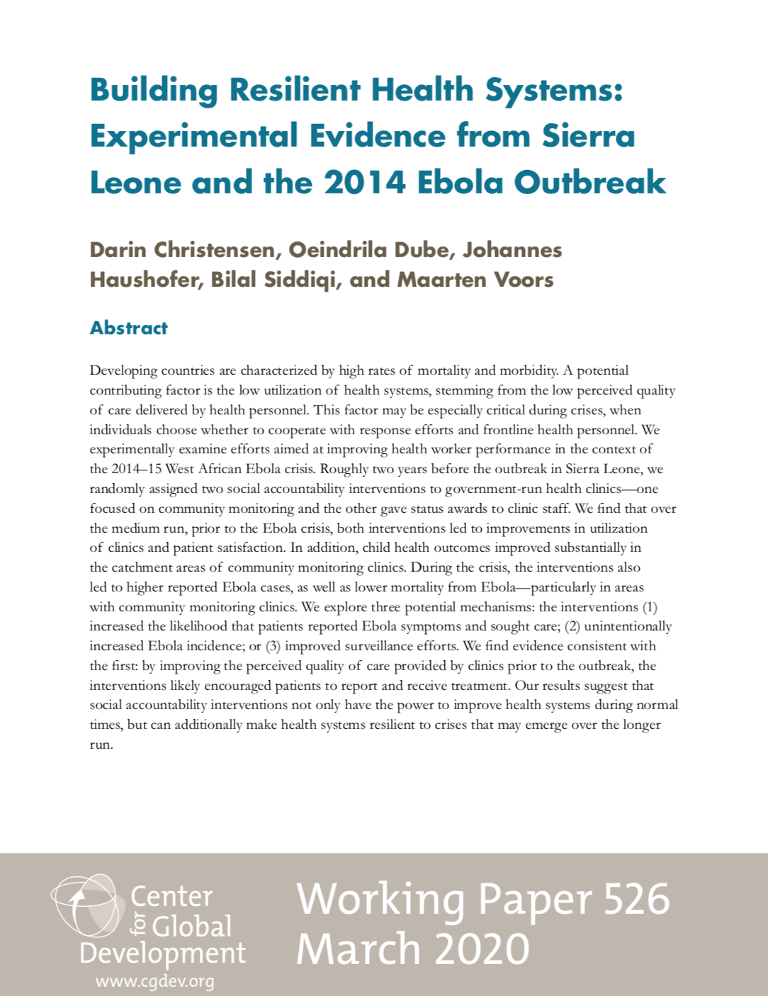 Building Resilient Health Systems: Experimental Evidence from Sierra Leone and the 2014 Ebola ...