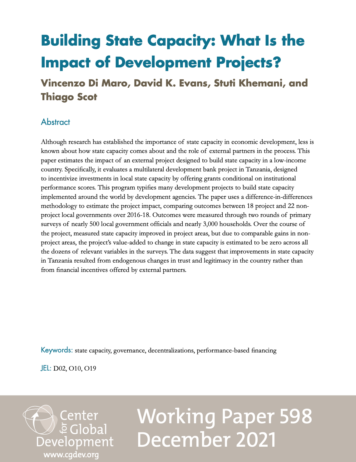 Building State Capacity: What Is the Impact of Development Projects ...