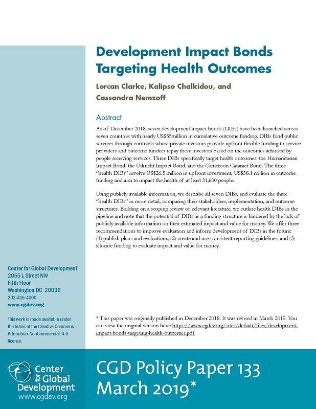 Development Impact Bonds Targeting Health Outcomes | Center for Global ...