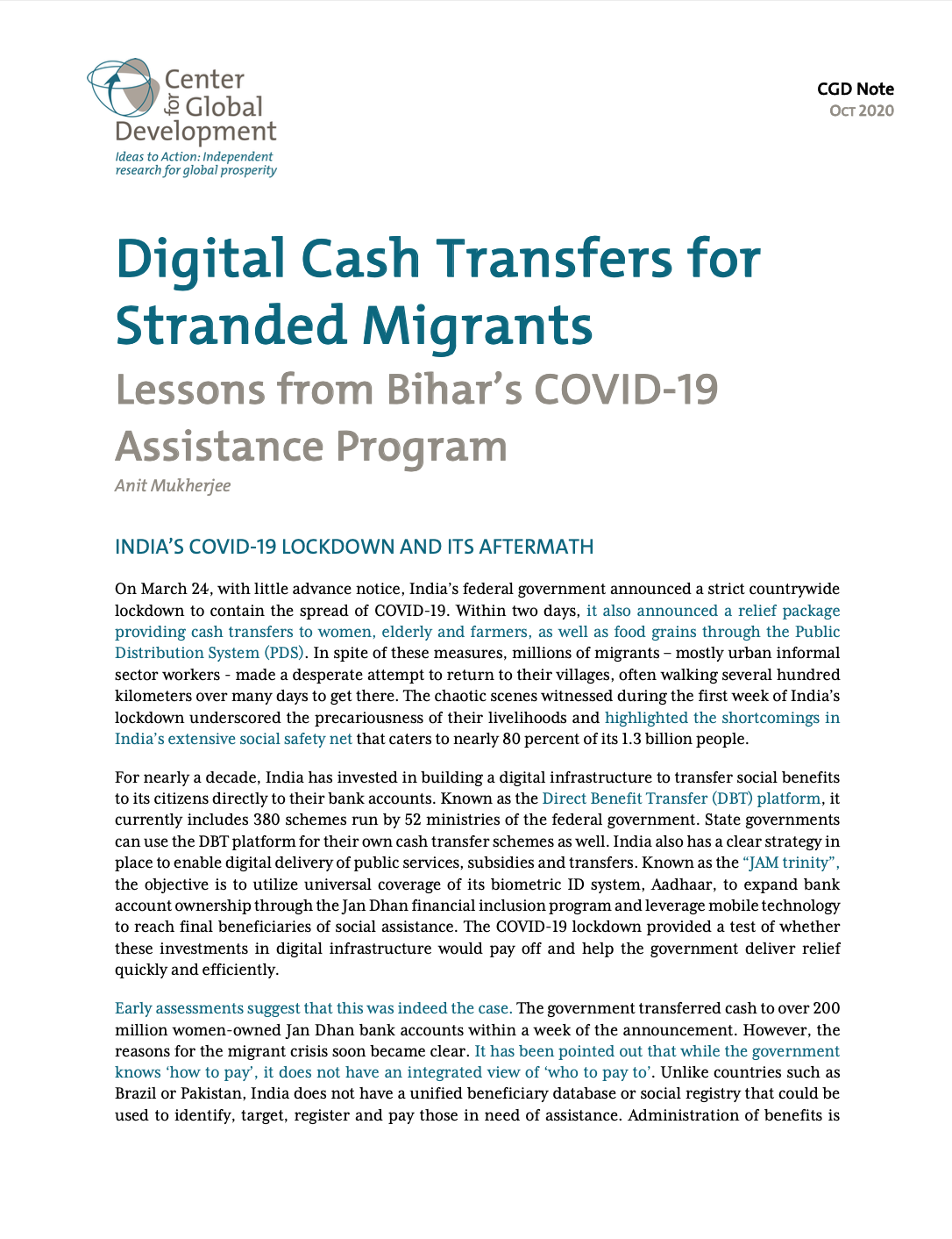 Digital Cash Transfers for Stranded Migrants: Lessons from Bihar’s ...